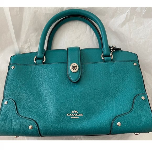 Coach | Bags | Coach Mercer 24 Leather Handbag Bag Dark Teal Blue Green ...